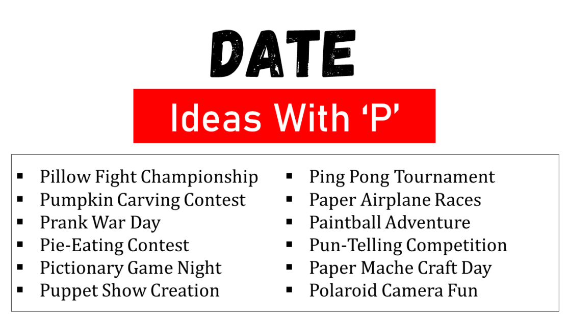 100 Funny and Cute Date Ideas That Start With P - EngDic