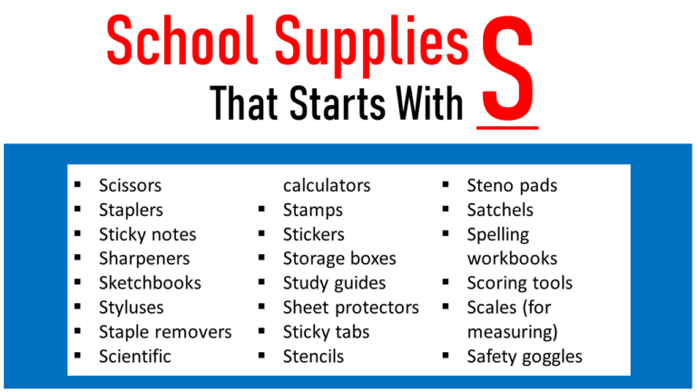 100 School Supplies That Start With S - EngDic