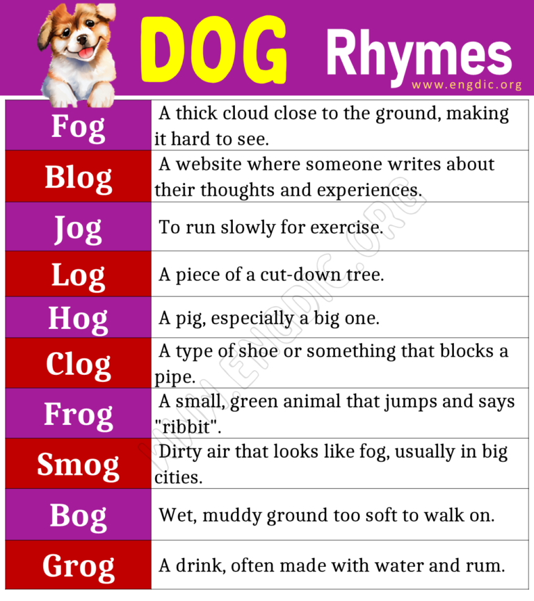 Words that Rhyme with Dog (Dog Rhyme Words) - EngDic