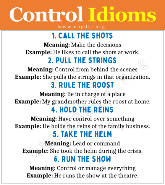 Idioms about Control (With Meaning and Examples) - EngDic