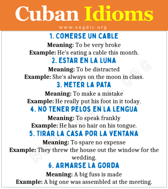 Cuban Idioms (With Meaning and Examples) - EngDic