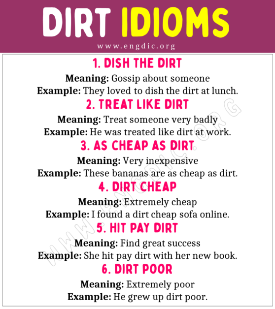 Dirt Idioms (With Meaning and Examples) - EngDic