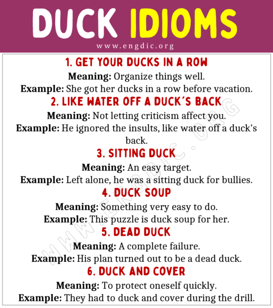 Duck Idioms (With Meaning and Examples) - EngDic