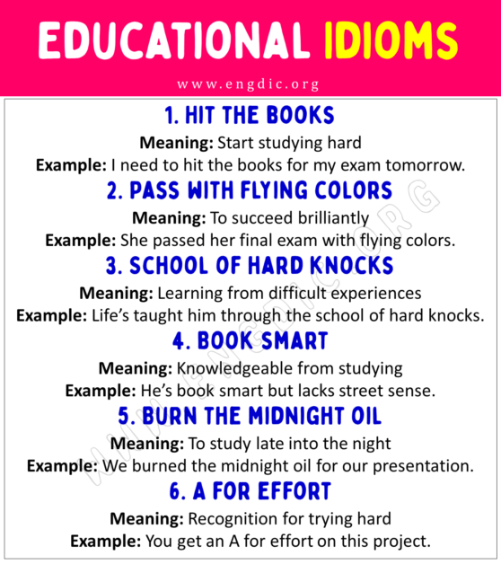Educational Idioms (With Meaning and Examples) - EngDic