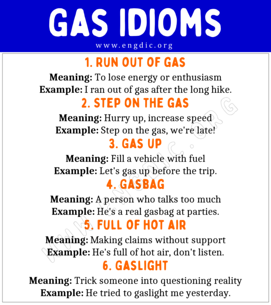 Gas Idioms (With Meaning and Examples) - EngDic