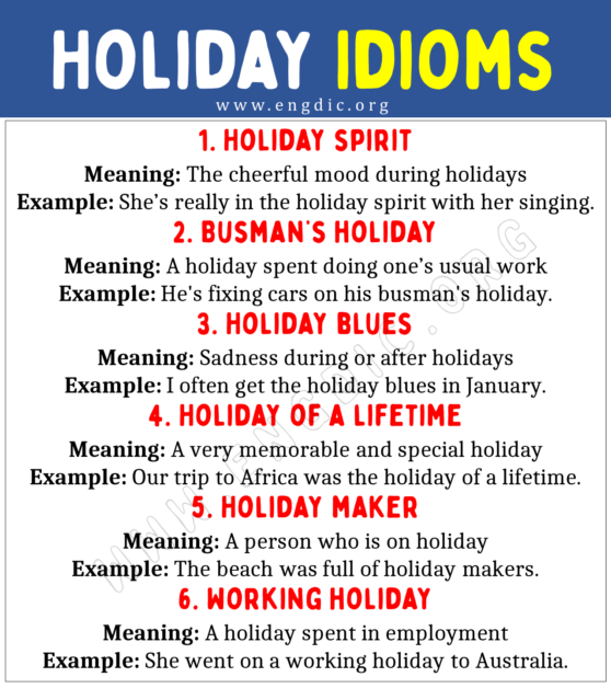 Holiday Idioms (With Meaning and Examples) - EngDic