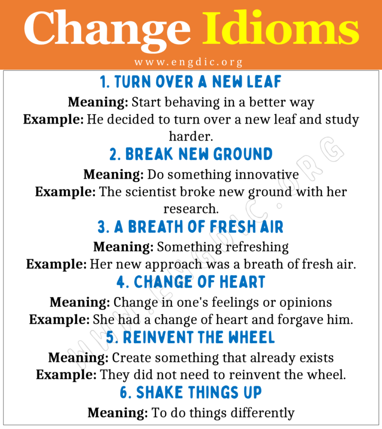 Idioms about Change (With Meaning and Examples) - EngDic