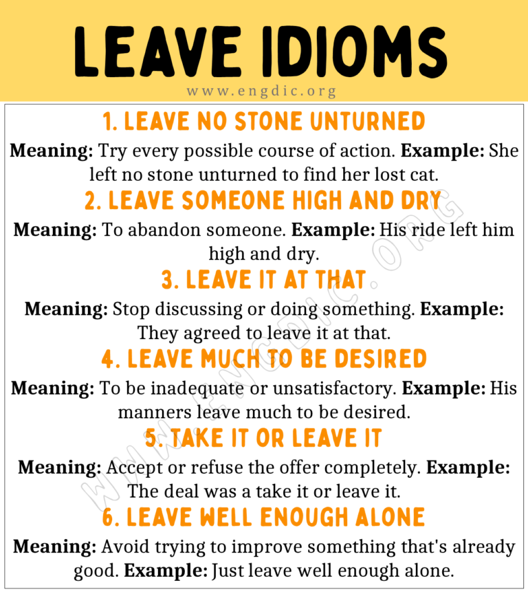 Leave Idioms (With Meaning and Examples) - EngDic