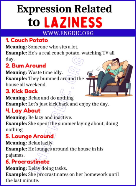 Learn 20 Expressions Related to Laziness - EngDic