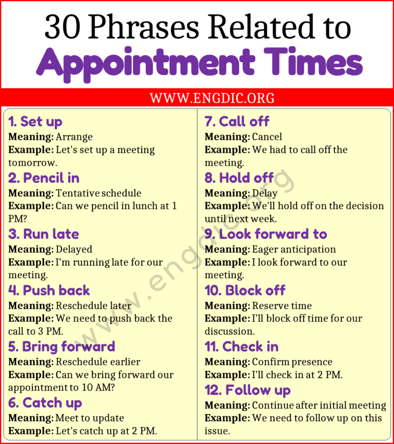 Learn 30 Phrases Related to Appointment Times - EngDic