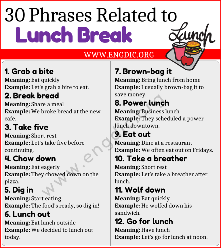 Learn 30 Phrases Related to Lunch Break - EngDic