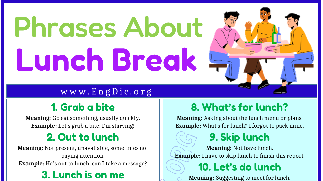 20 Essential Phrases about Lunch Break - EngDic